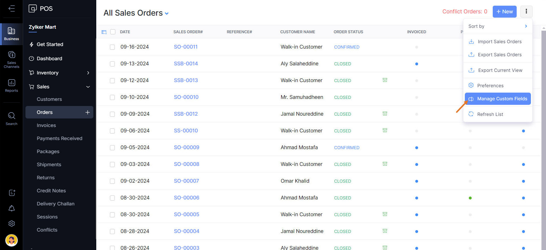 Manage Sales Orders | Online help - Zoho POS