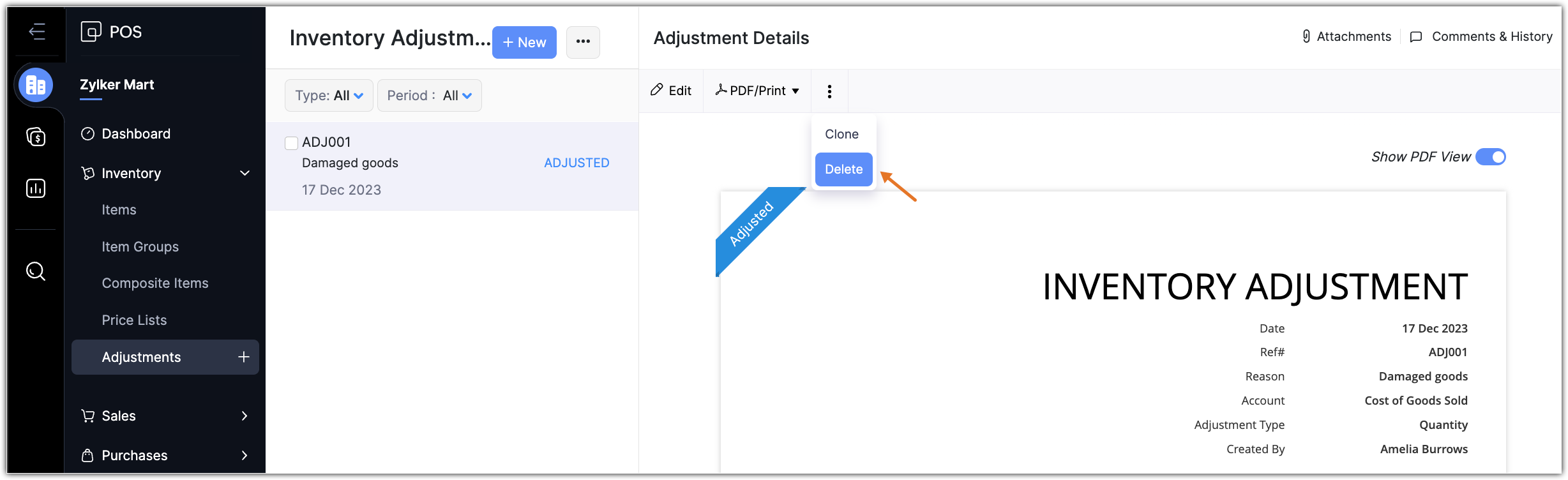 Creating Inventory Adjustments