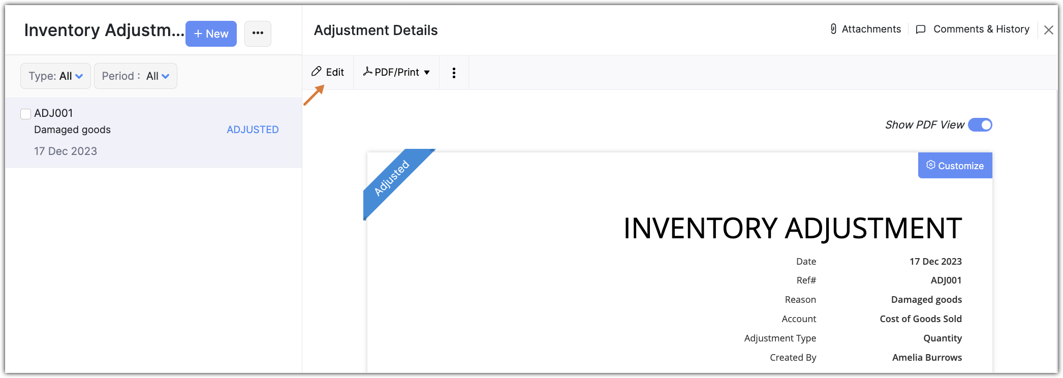 Creating Inventory Adjustments