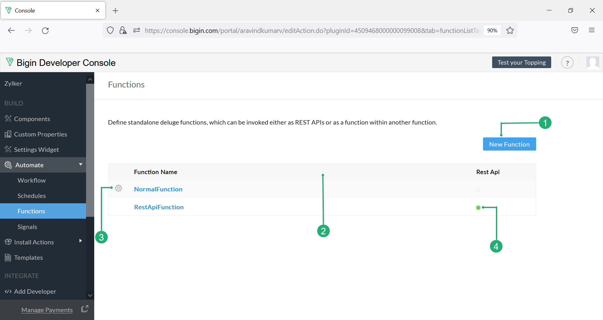 Functions | Online Help - Bigin
