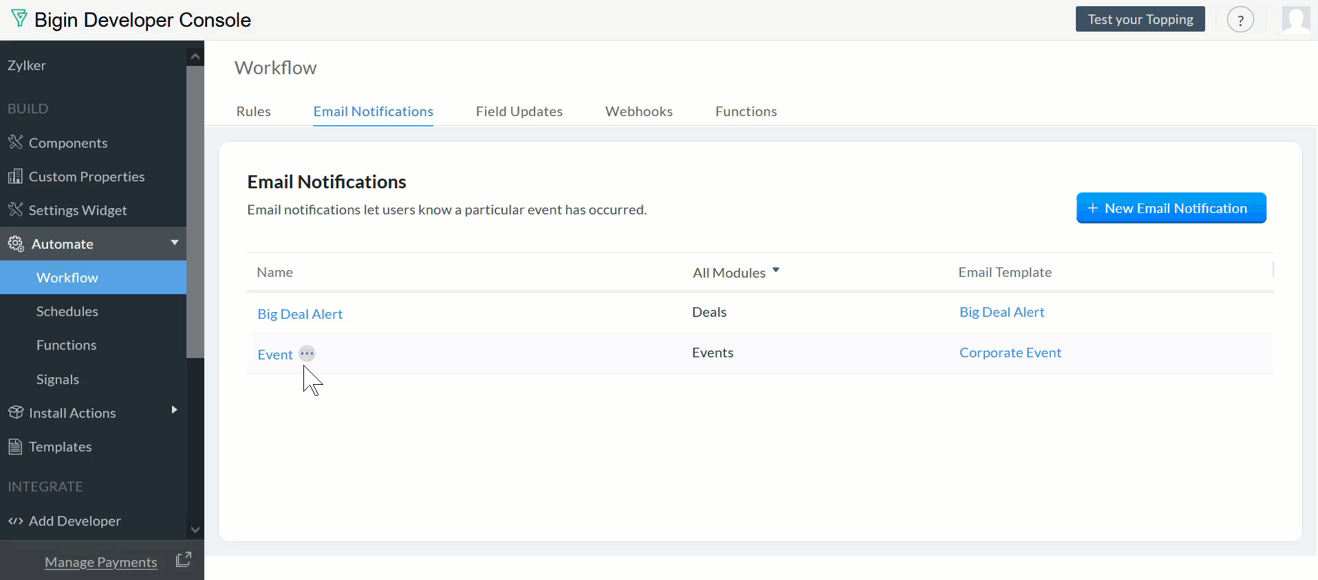 Email Notifications | Online Help - Bigin