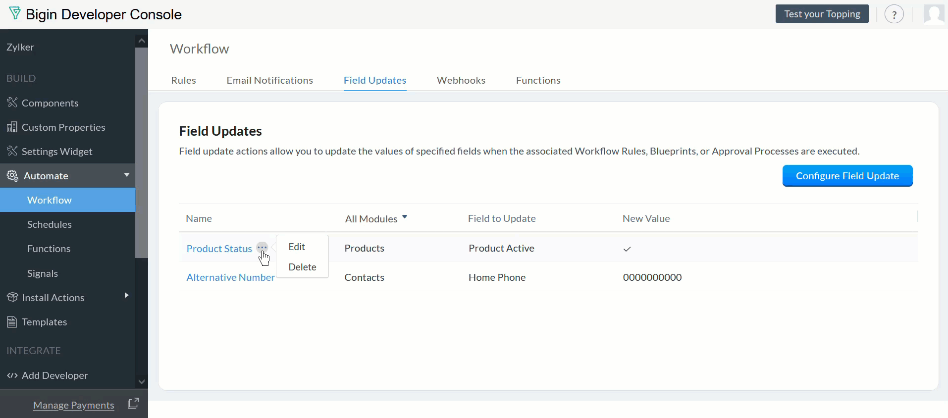 Field Updates | Online Help - Bigin