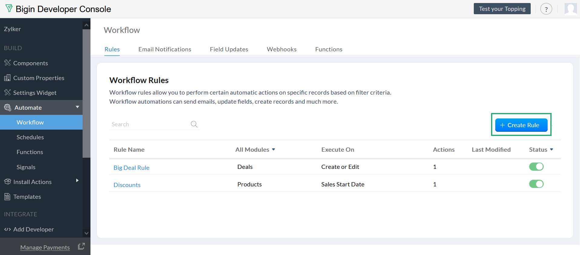 Workflow Rules | Online Help - Bigin