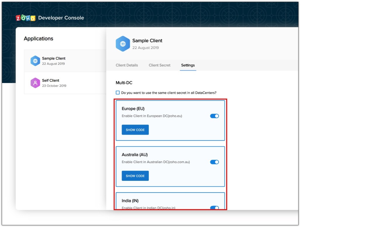 Multi DC Support | Online Help - Bigin