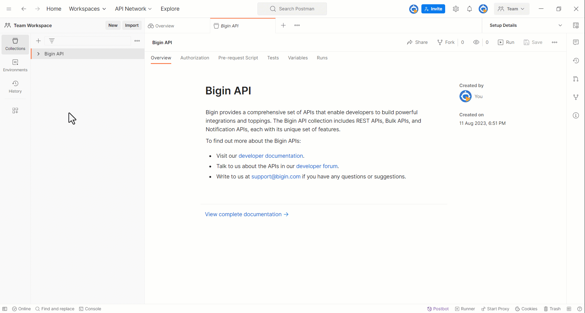 Get started with Bigin APIs in Postman | Online Help - Bigin