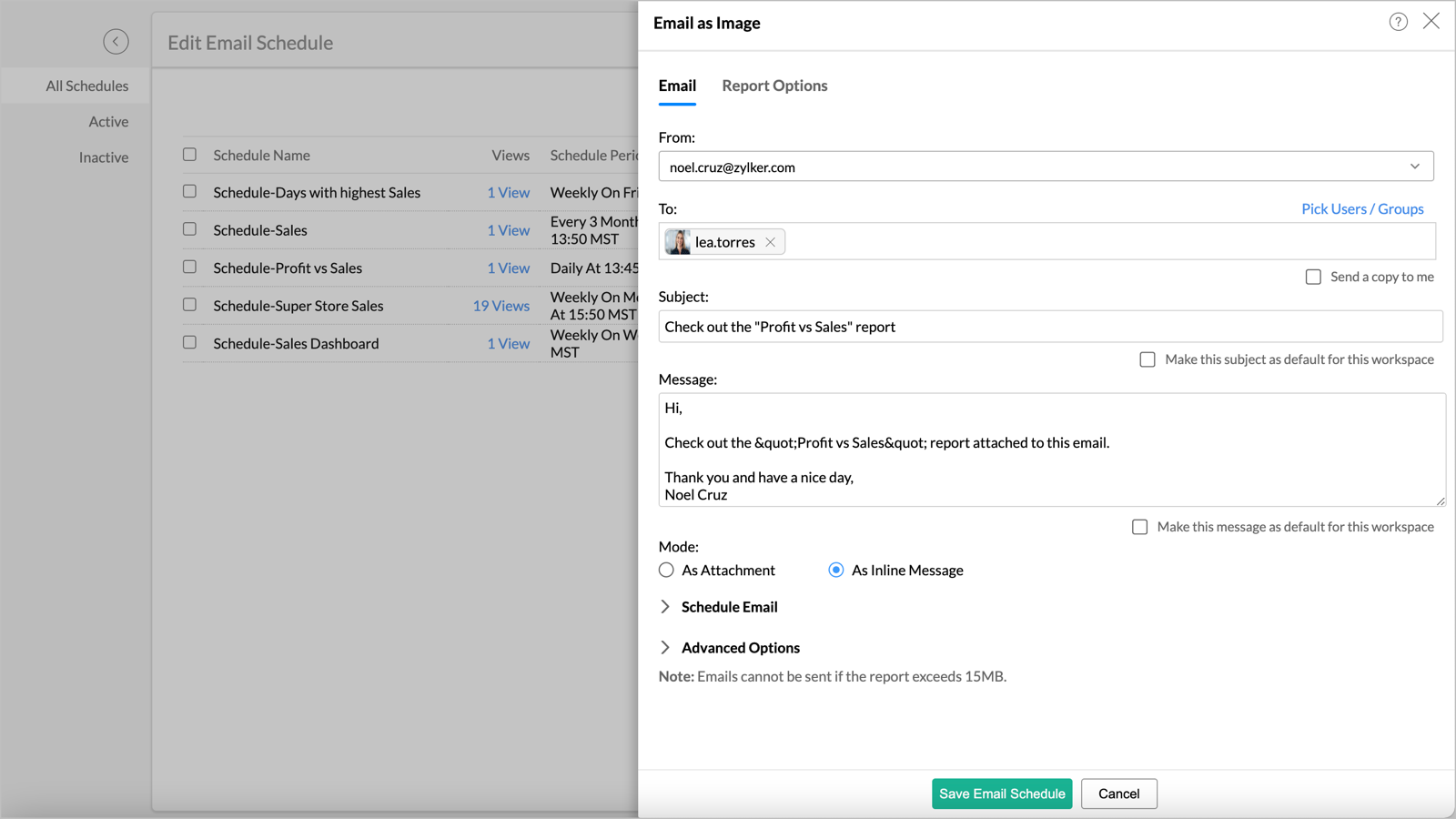 Emailing Reports and dashboards