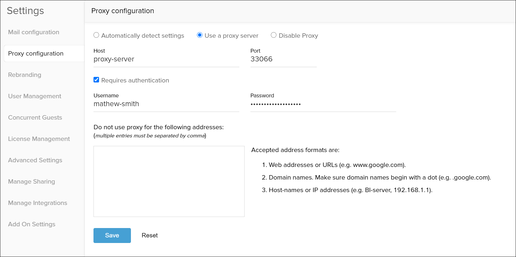 Manage Settings | Zoho Analytics On-Premise