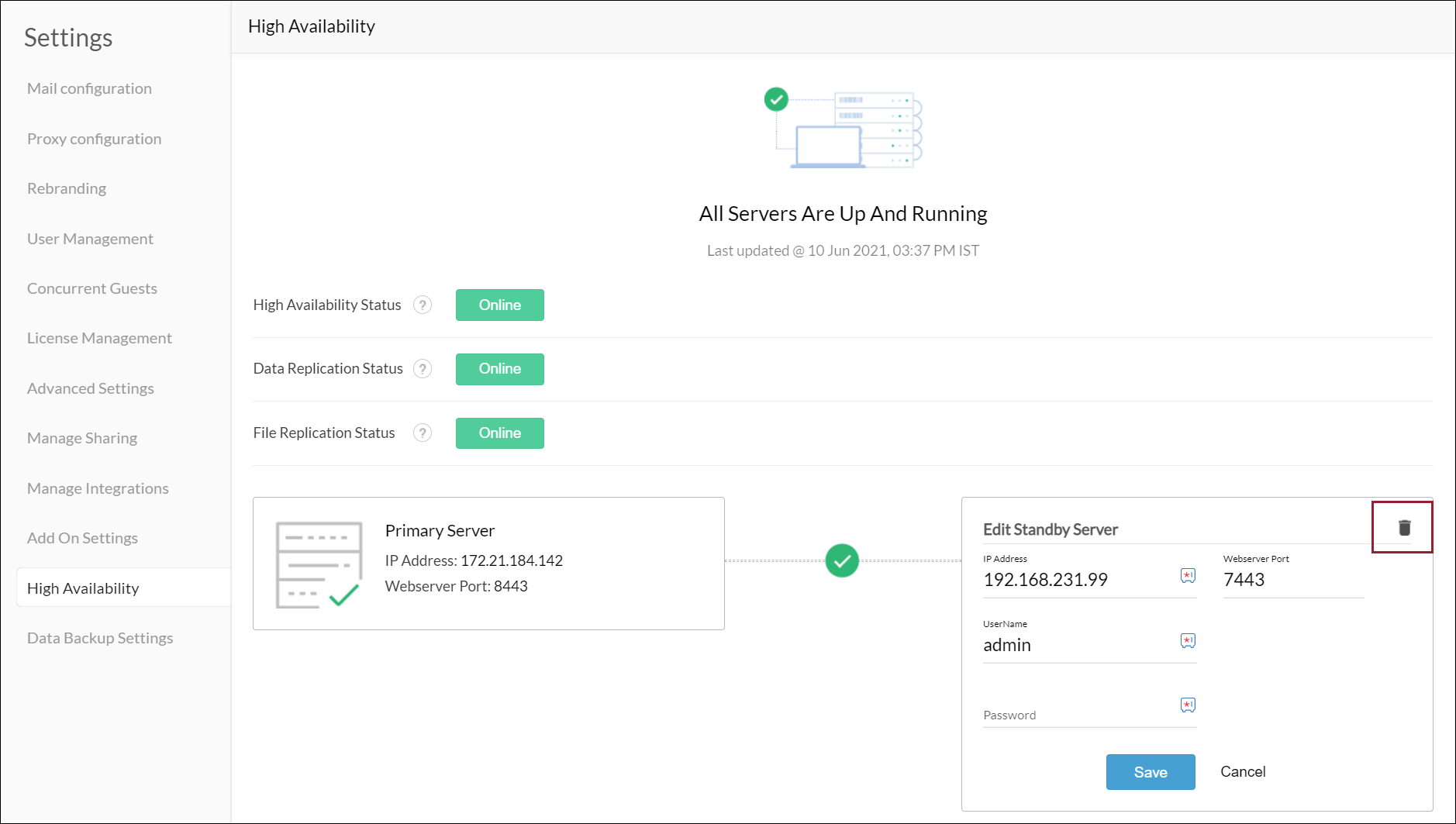 Manage Settings | Zoho Analytics On-Premise