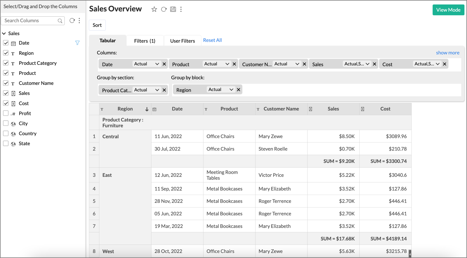 Creating A Tabular View L Zoho Analytics Help