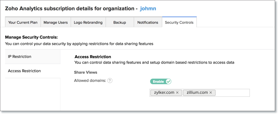 Security Controls l Zoho Analytics Help
