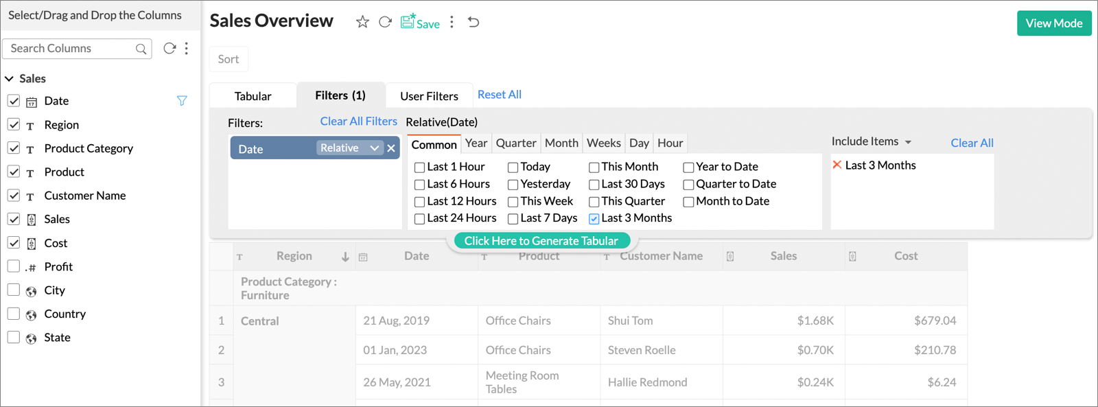 Creating A Tabular View L Zoho Analytics Help