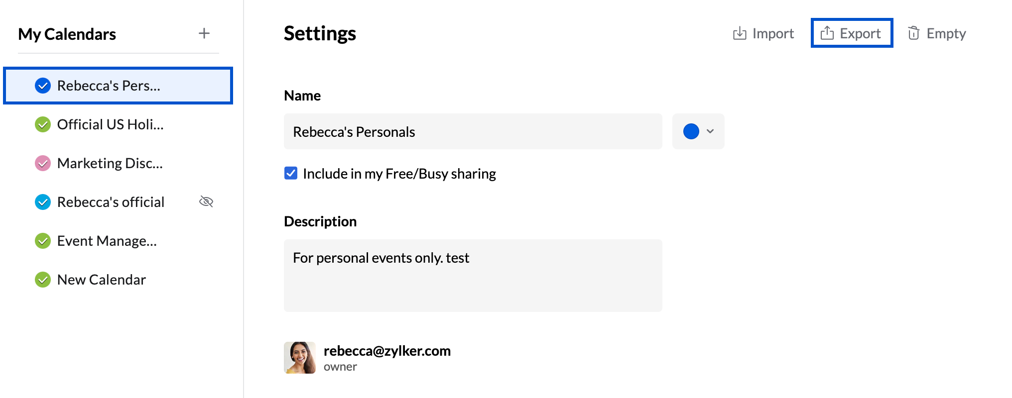 Import and Export | Zoho Calendar