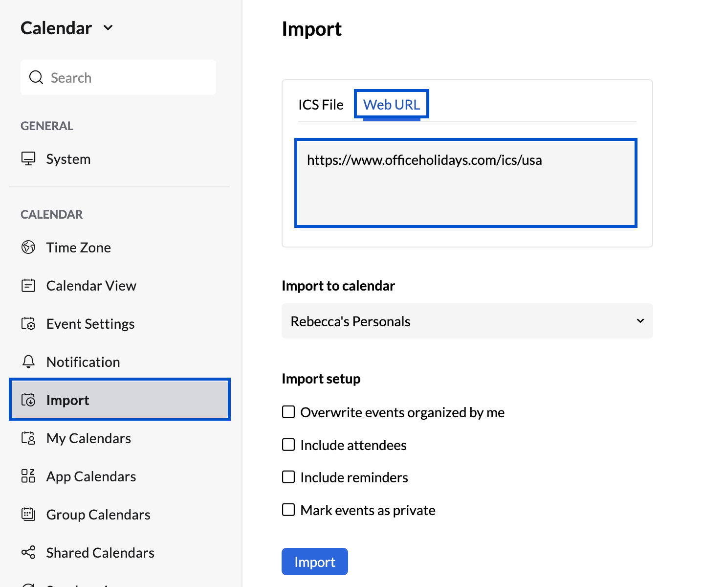Import Calendar | Zoho Calendar