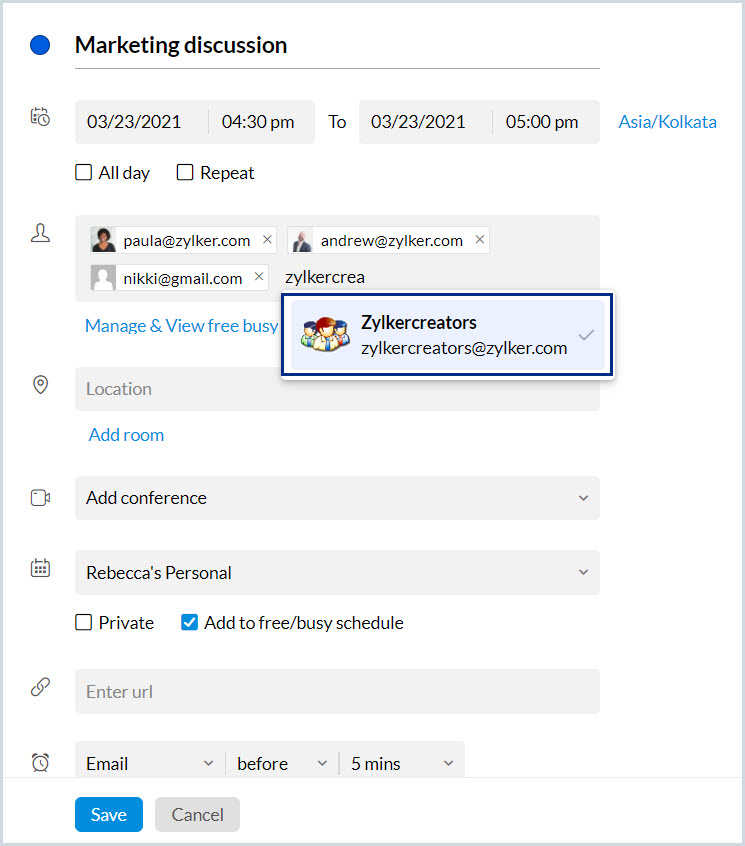 Invite attendees to an event | Zoho Calendar