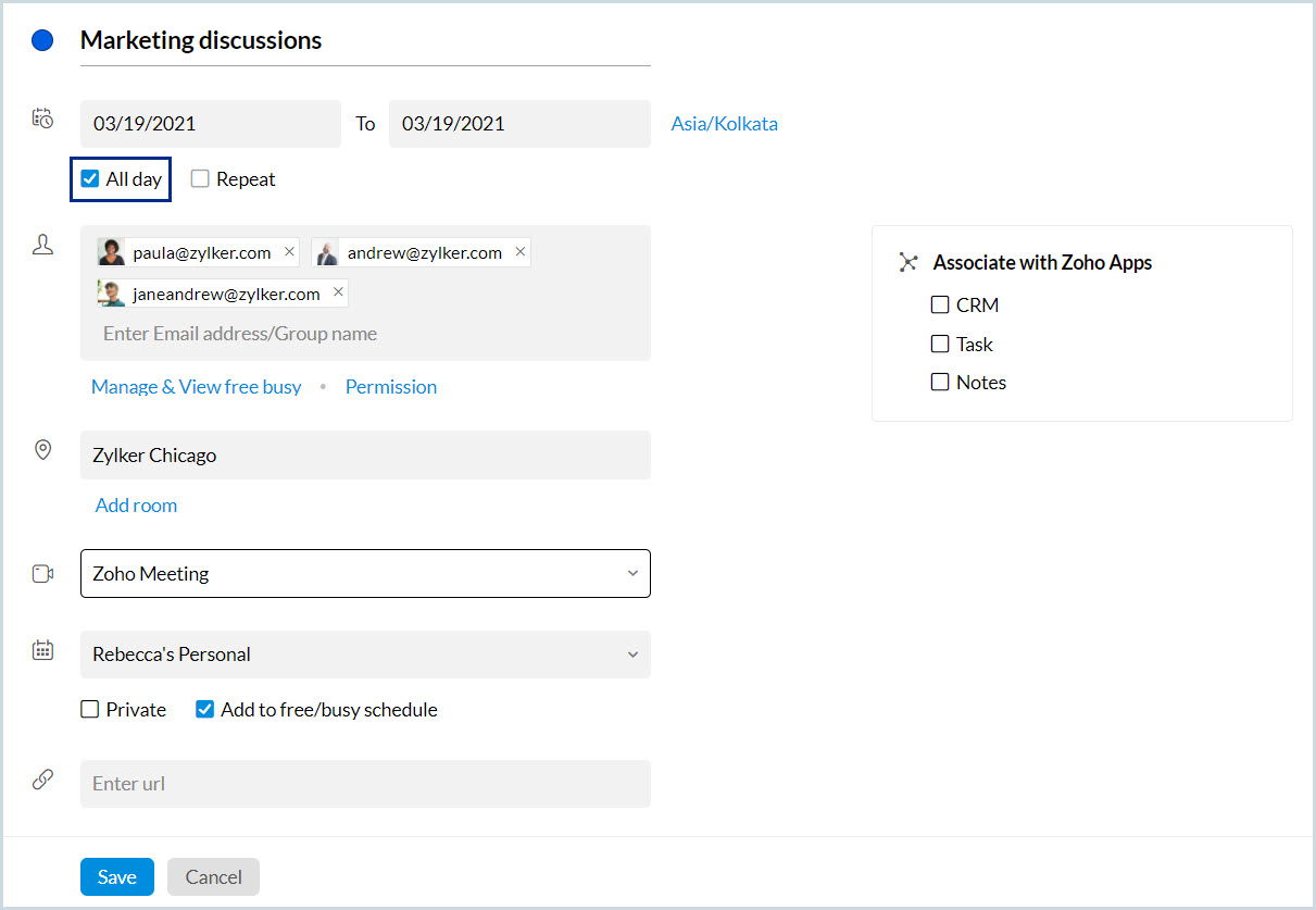 Manage All-day events | Zoho Calendar