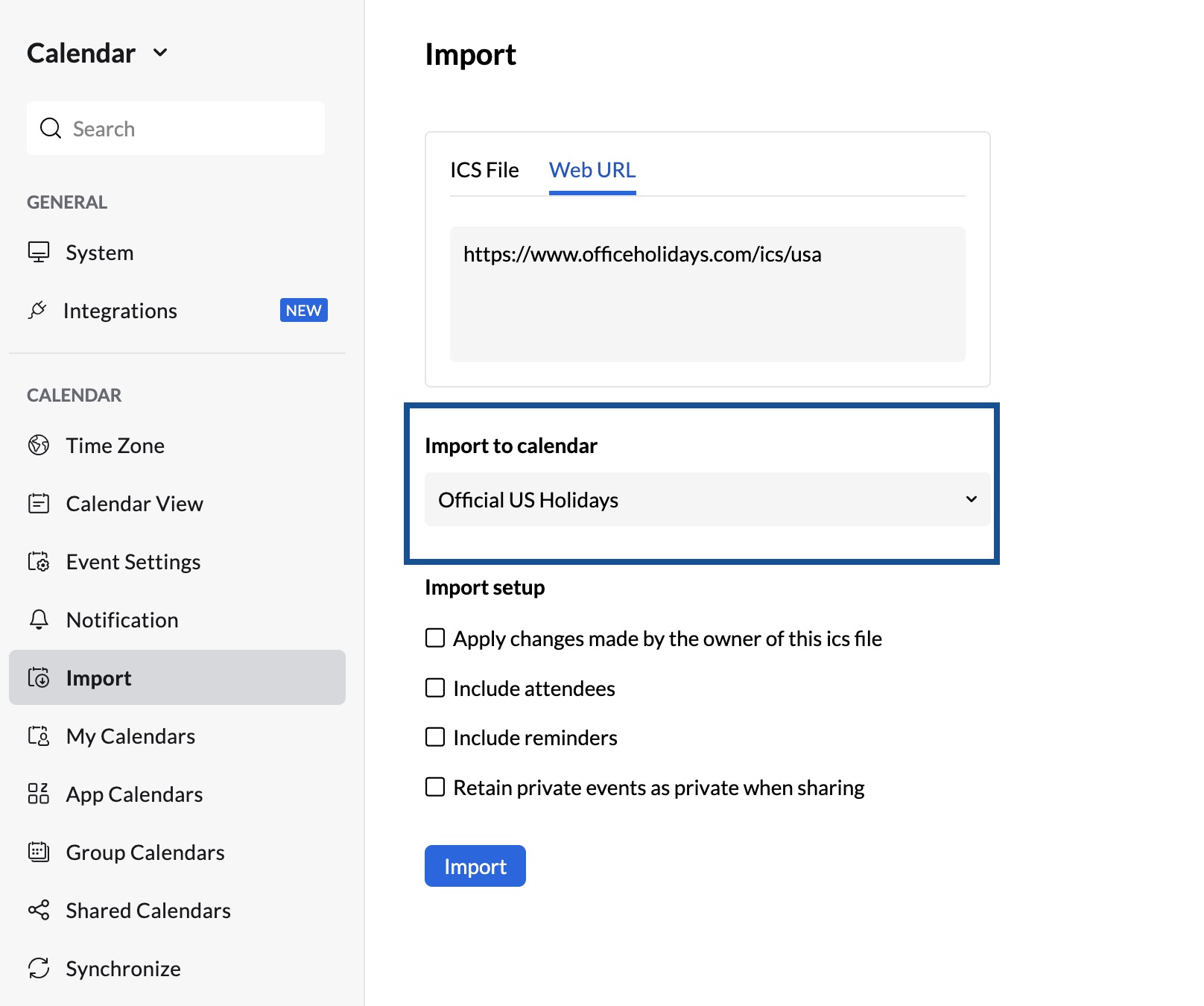 Import and Export | Zoho Calendar