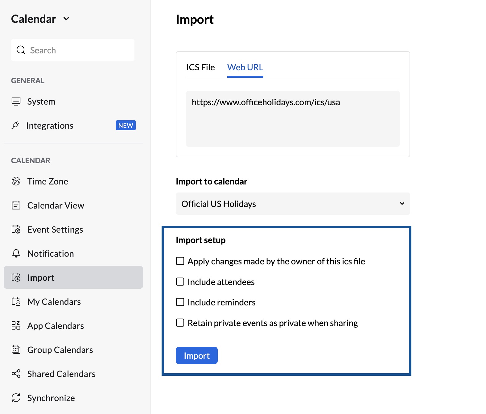 Import and Export | Zoho Calendar