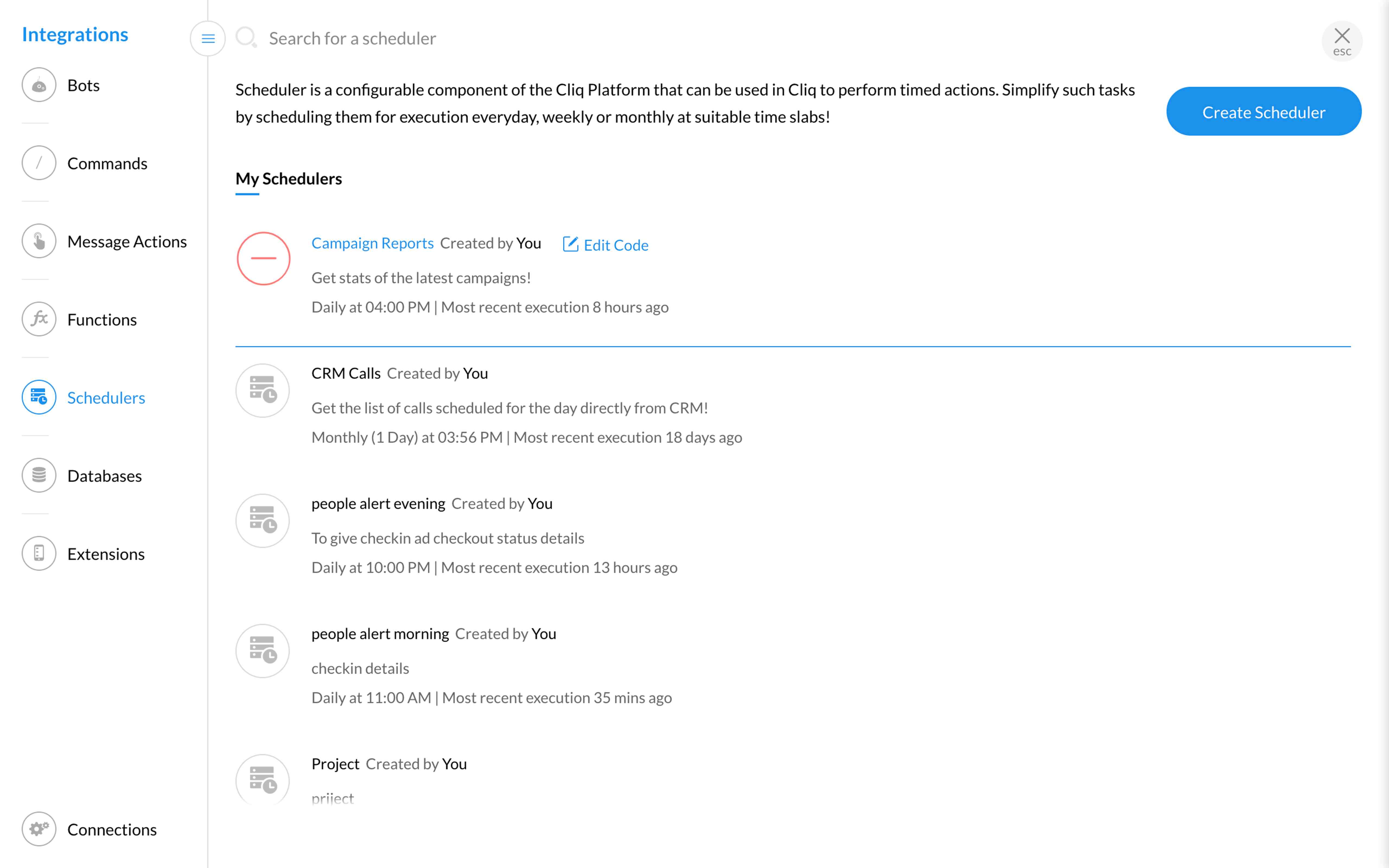 Schedulers to automate routine tasks | Zoho Cliq Developer Platform