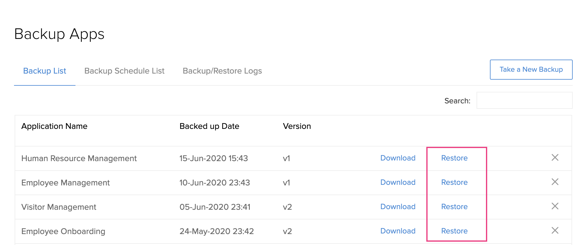 Backup and restore your apps