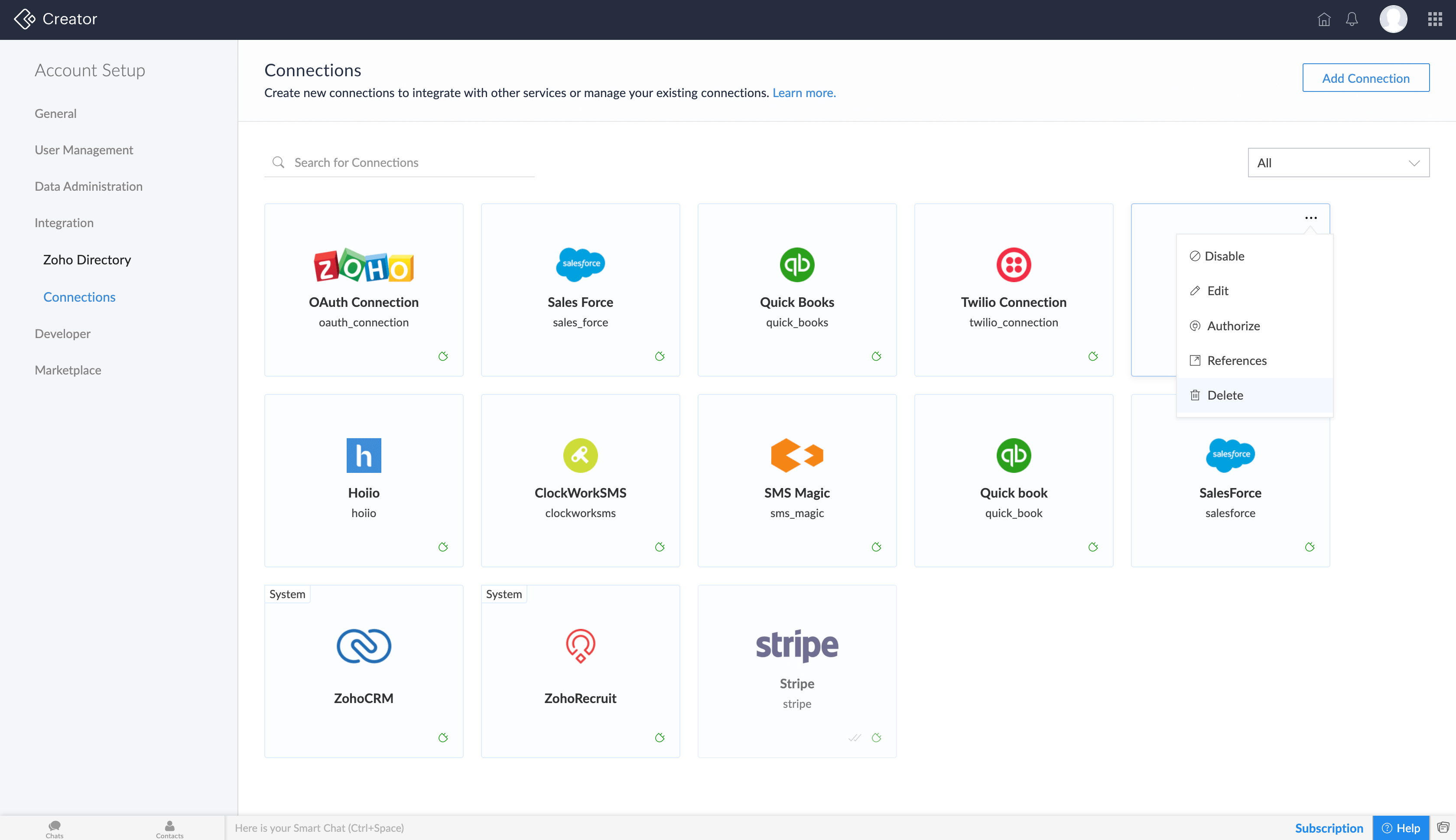 Manage Connections Zoho Creator Help