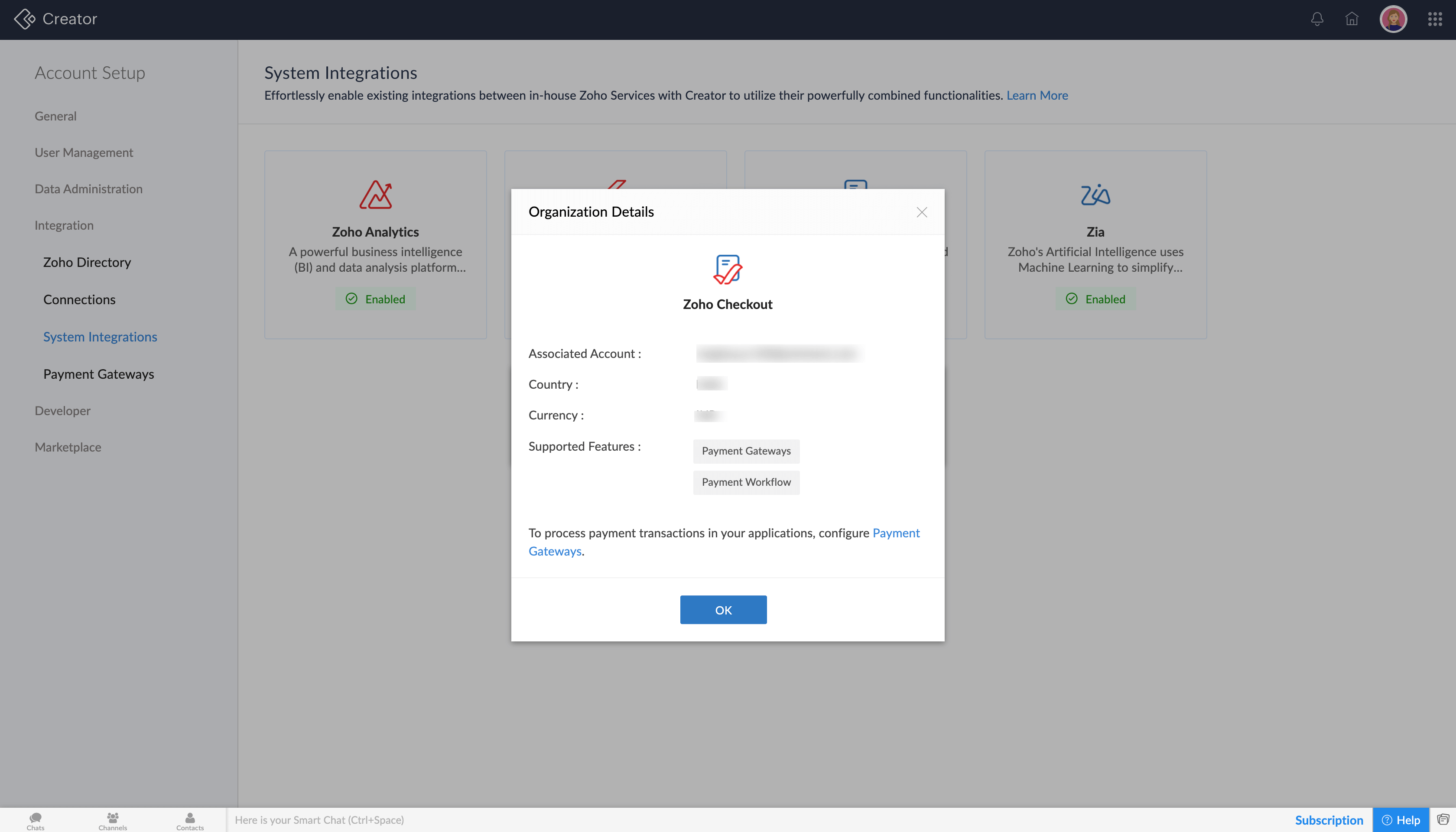 Manage System Integrations | Zoho Creator Help