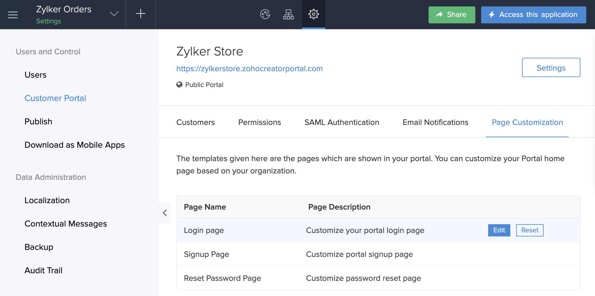 Understand how to customize Customer Portal pages| Zoho Creator Help