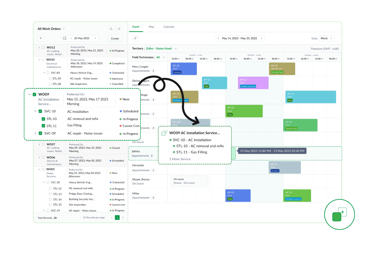 Zoho FSM | Schedule and Dispatch effortlessly on the Dispatch Console.