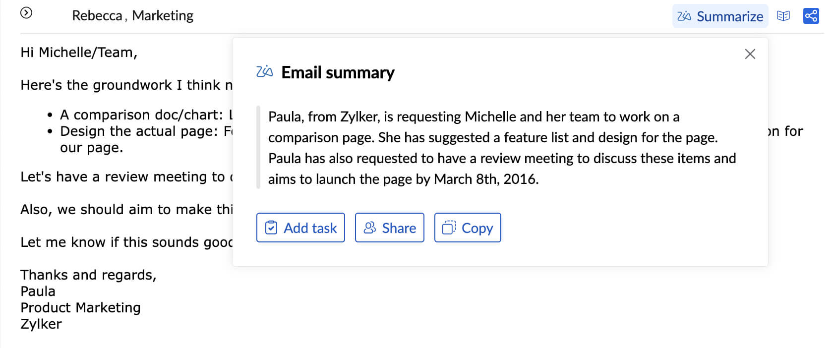 Zia Ai Integration Zoho Mail
