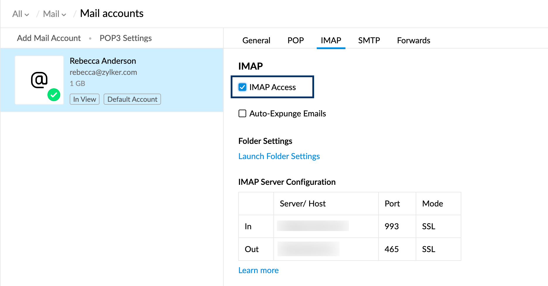 Zoho Mail - IMAP and SMTP Configuration details
