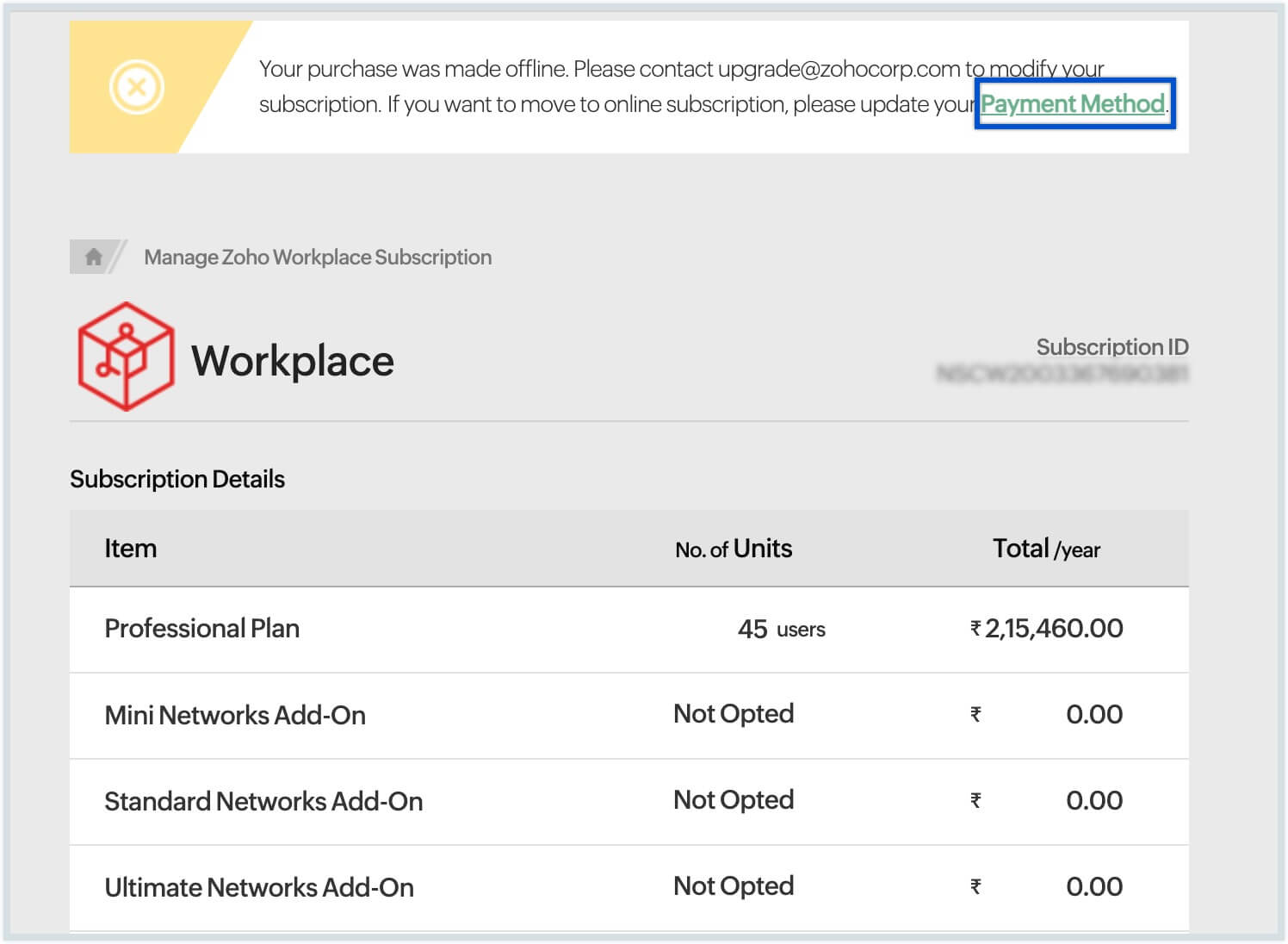Upgrade plan, renew subscription in Zoho Mail