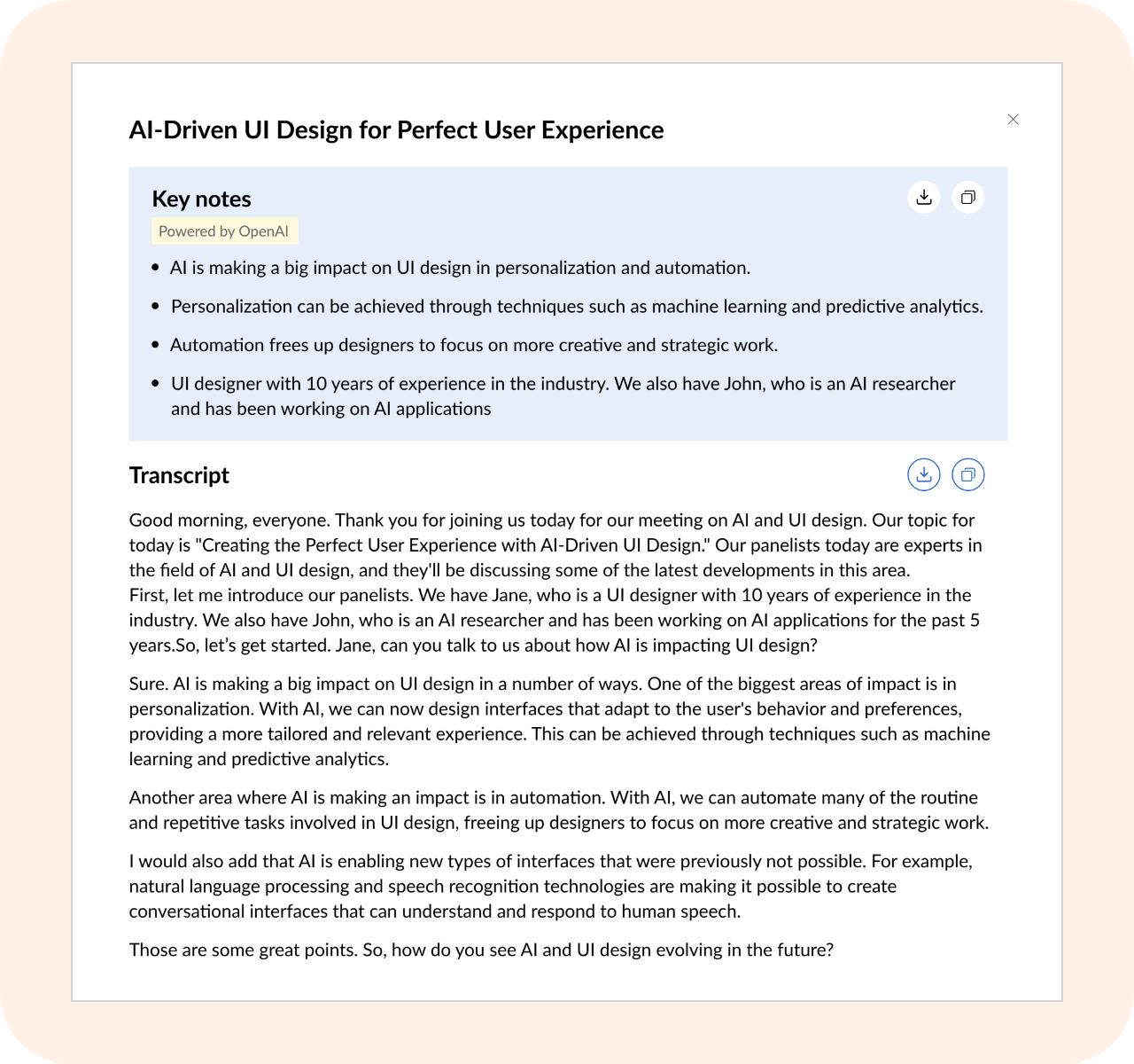 AI-generated key notes powered by OpenAI | Zia for Zoho Meeting AI-generated key notes powered by OpenAI | Zia for Zoho Meeting