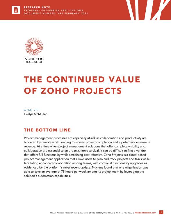 Zoho Projects | Nucleus Research Report 2021