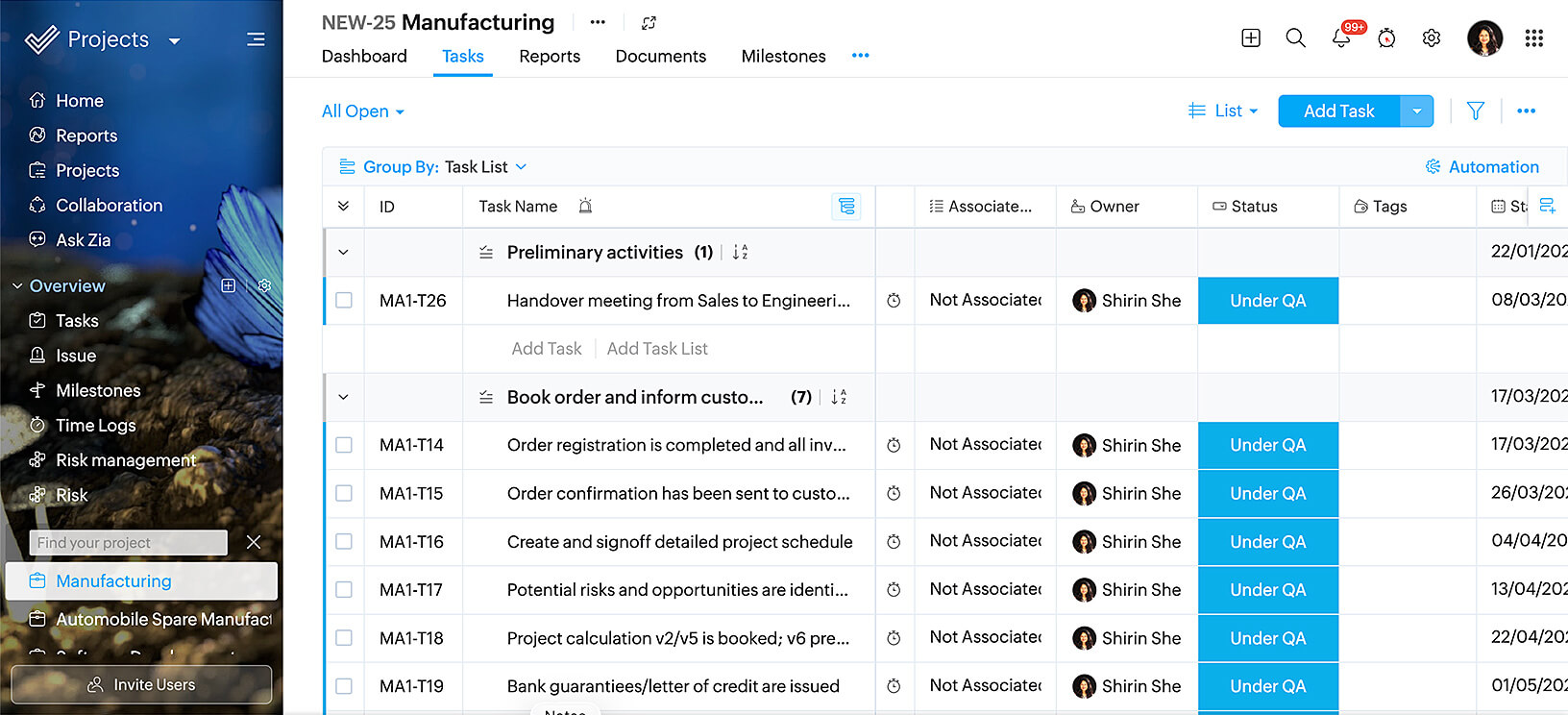 Manufacturing Project Management Plan Templates – Zoho Projects