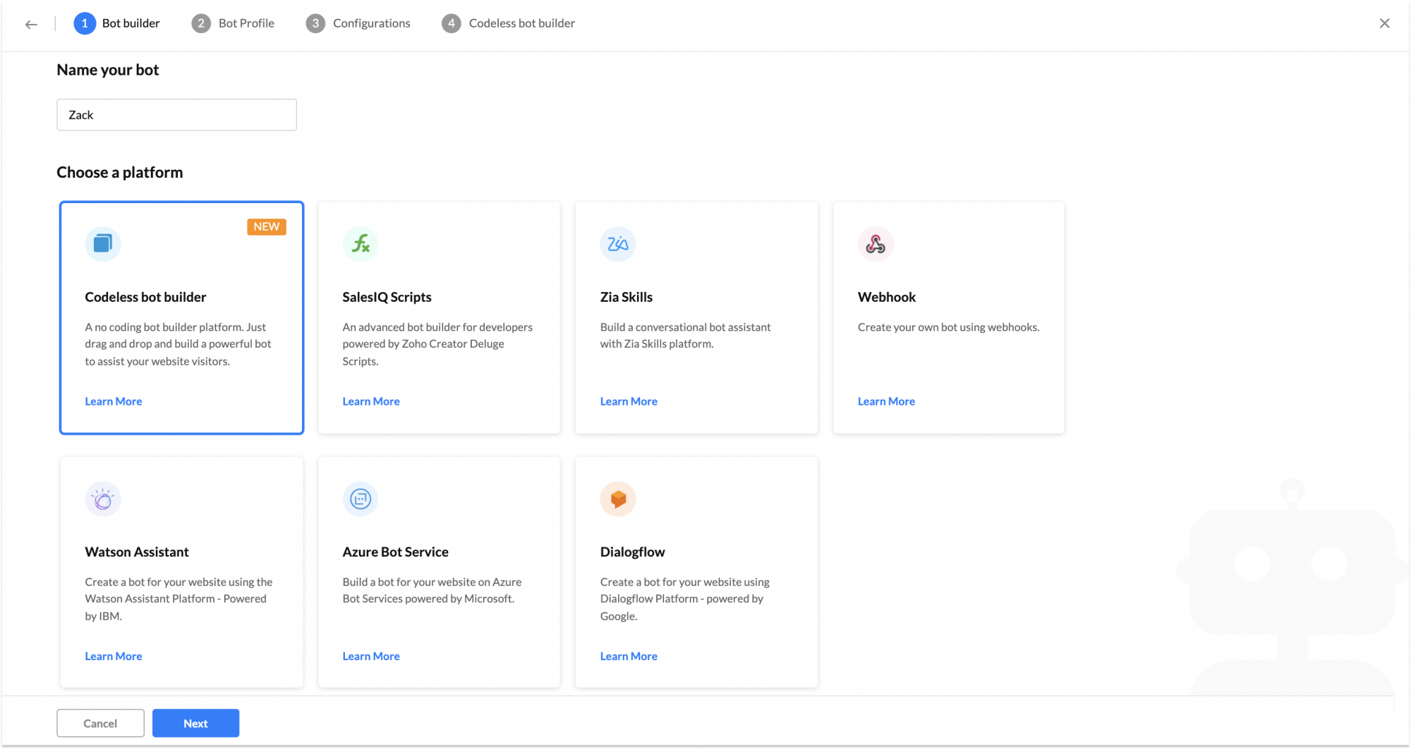 Platforms to build the Zobot - Zoho SalesIQ
