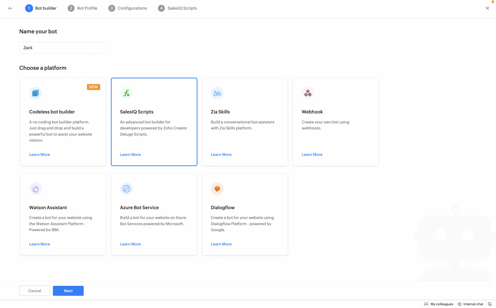SalesIQ Scripts platform to build Zobot - Zoho SalesIQ