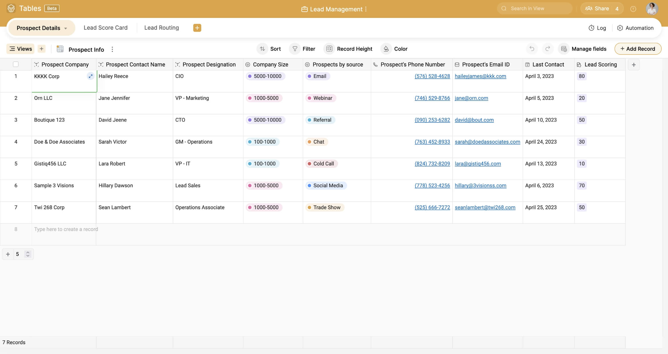 Lead Management Template | Free & Customizable | Zoho Tables