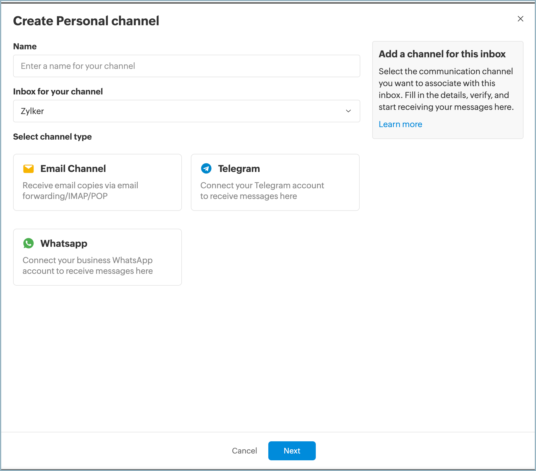 Creating personal inboxes | Zoho TeamInbox