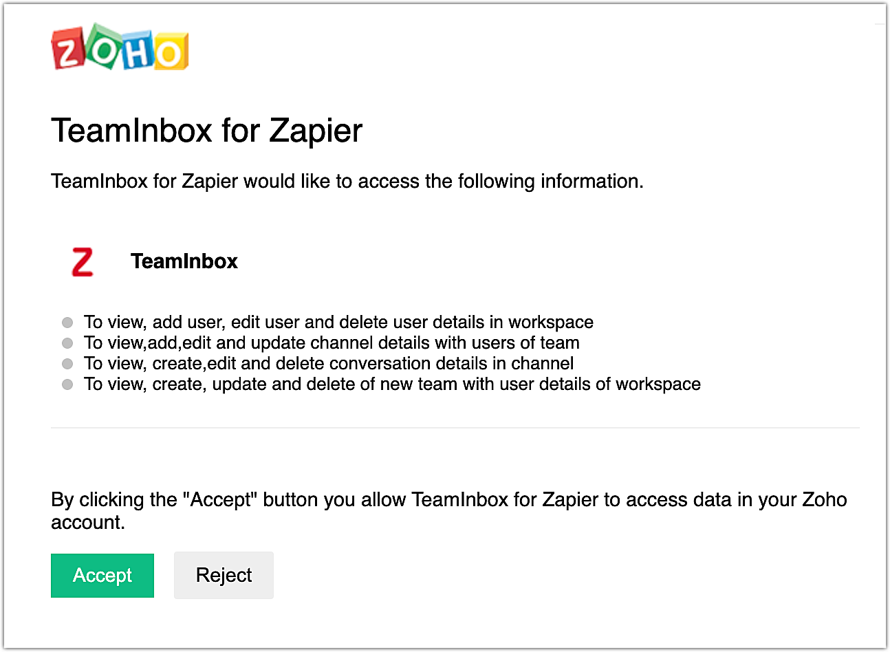 Integration with Zapier | Zoho TeamInbox