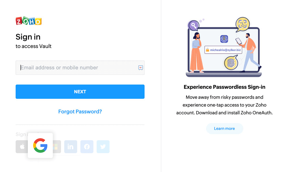 Google Workspace Integration | Zoho Vault Password Manager