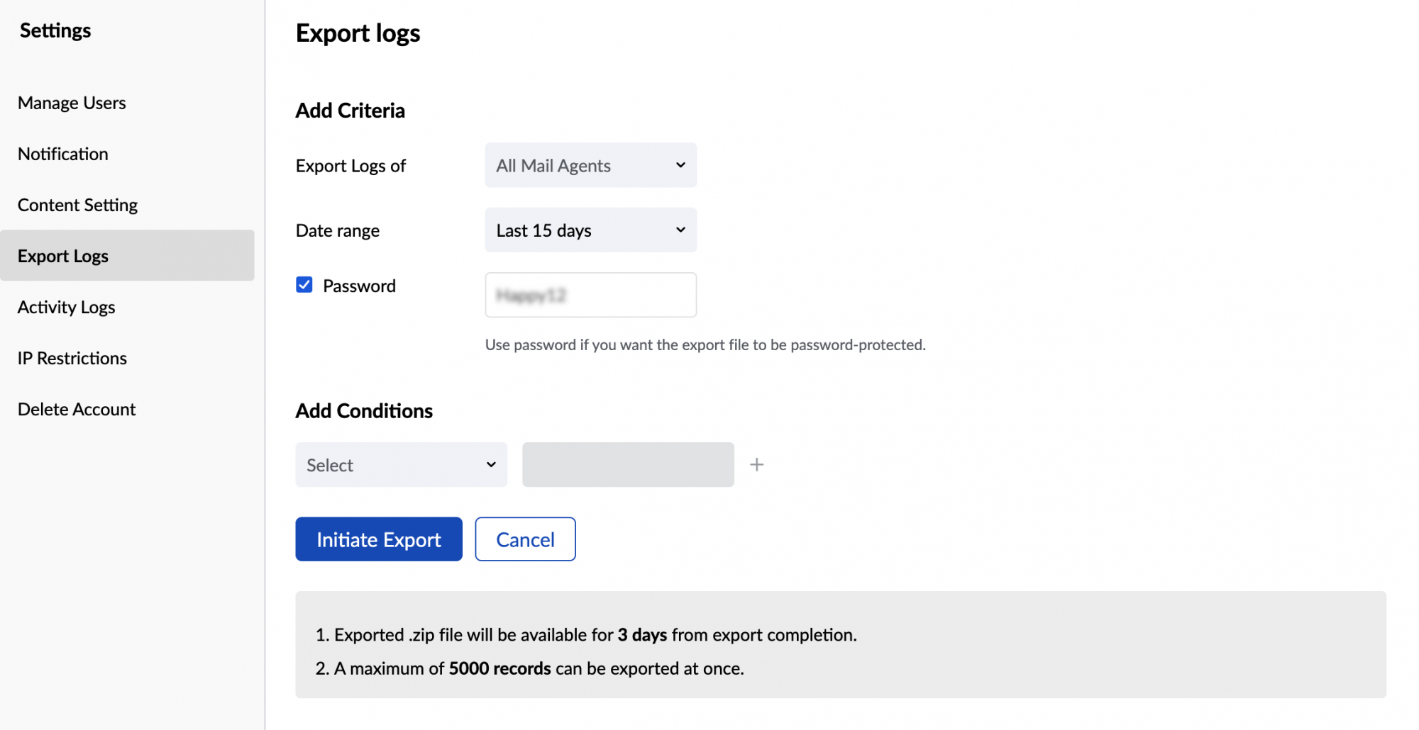 Export Logs | ZeptoMail