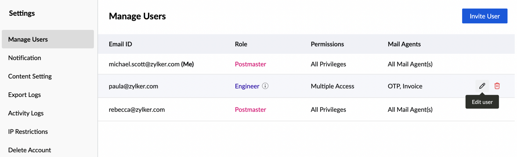 Managing users in ZeptoMail