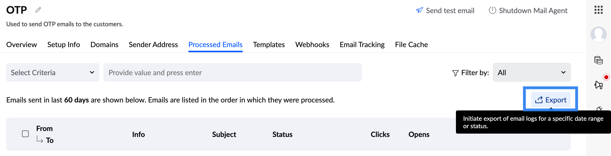 Processed Emails | Triggered Email Logs | Zoho ZeptoMail