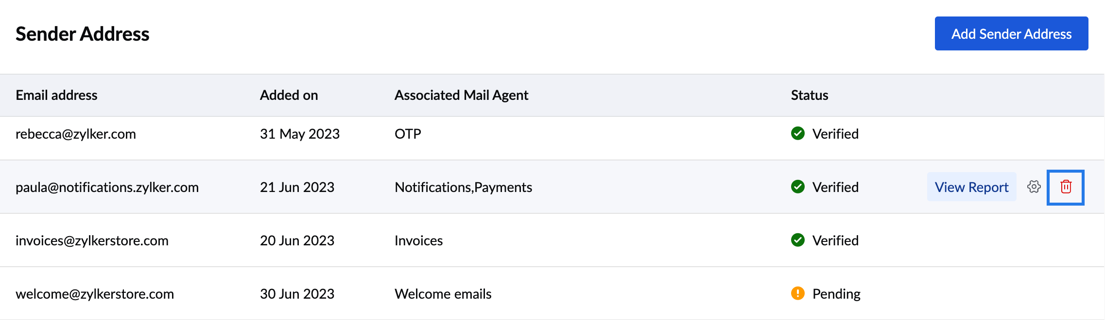 Sender Address | ZeptoMail