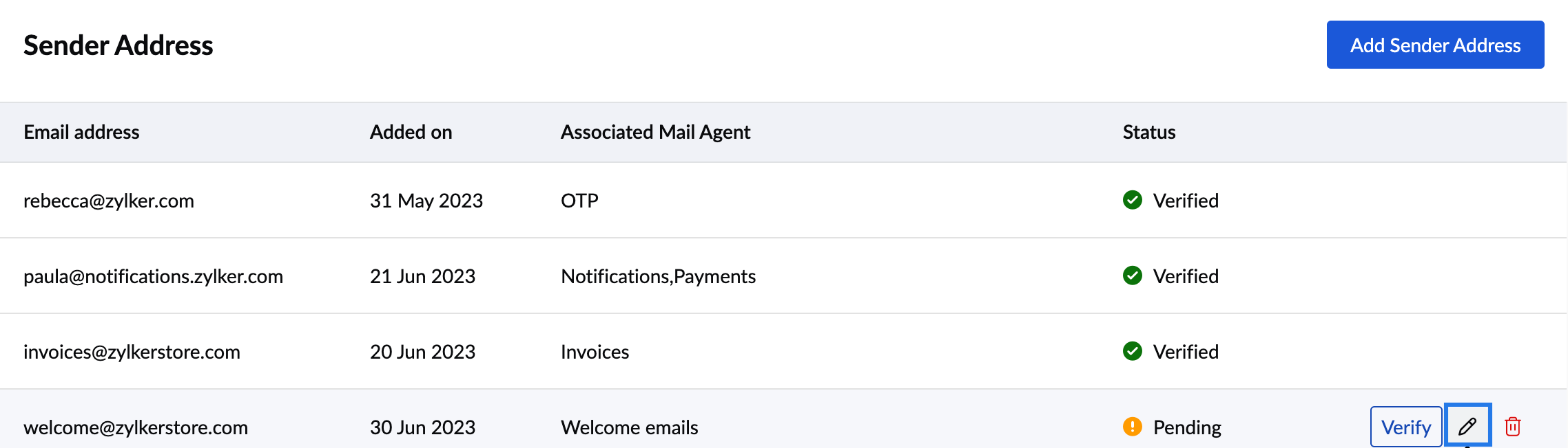 Sender Address | ZeptoMail Sender Address | ZeptoMail