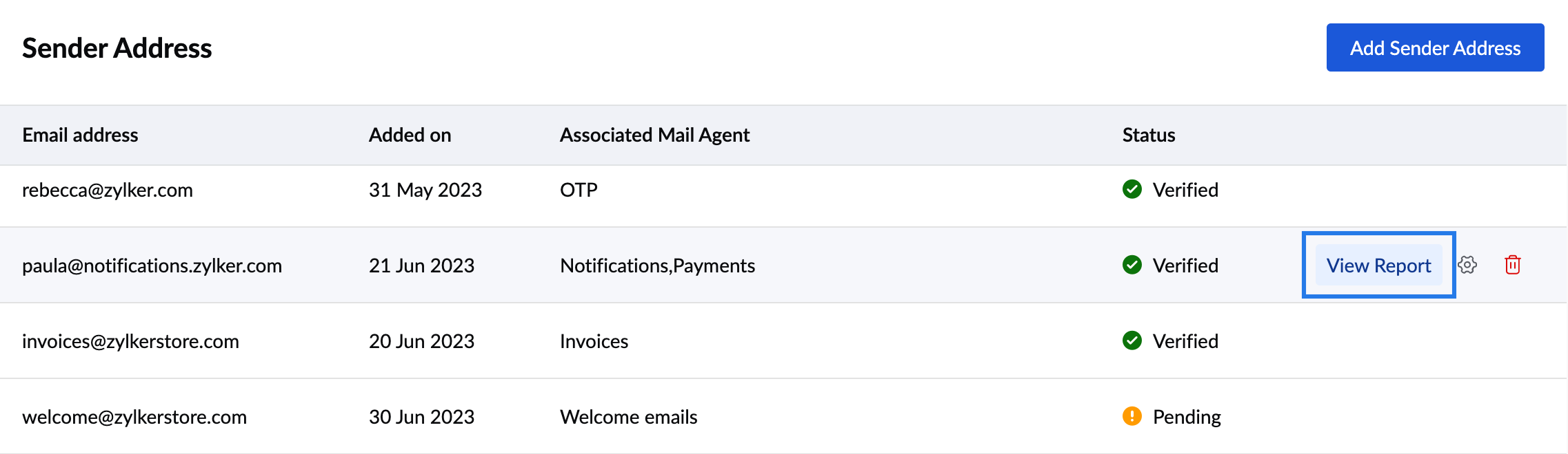 Sender Address | ZeptoMail