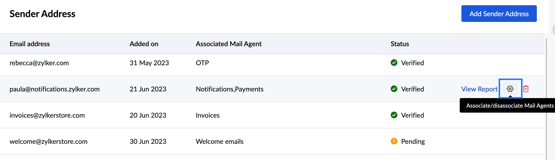 Sender Address | ZeptoMail